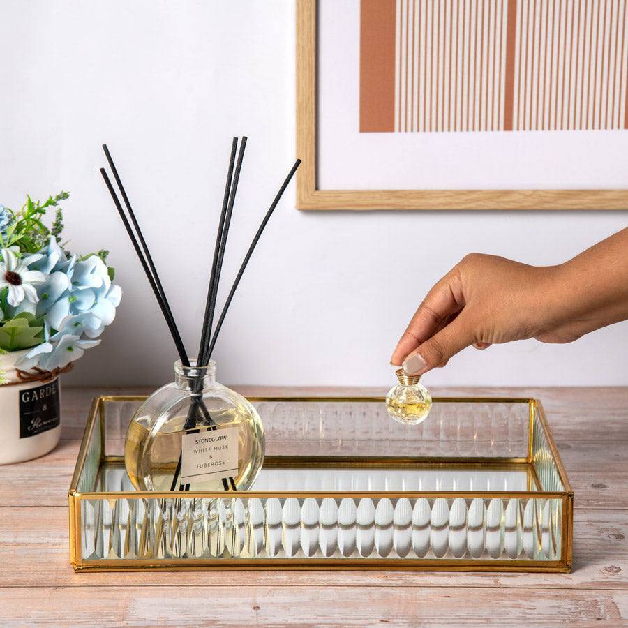 Buy Fluted Glass Tray Large - Gold in Home Accessories | Best Home ...