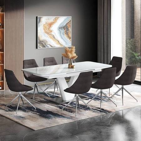 Buy Caribu 6 To 8 Extendable Dining Table With Set Of 8 Doris Swivel ...