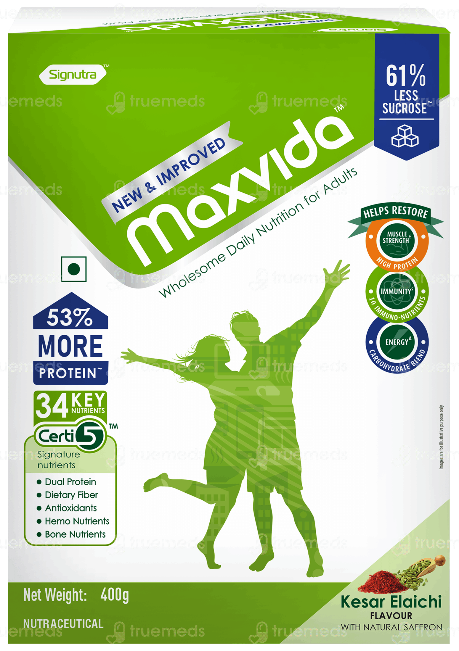 Buy Maxvida New & Improved Kesar Elaichi Flavour Refill Powder 400gm in ...