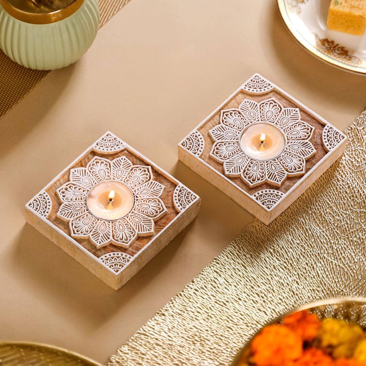 Buy Set Of 2 Square Block Wooden Tea Light Holders in Home Accessories ...