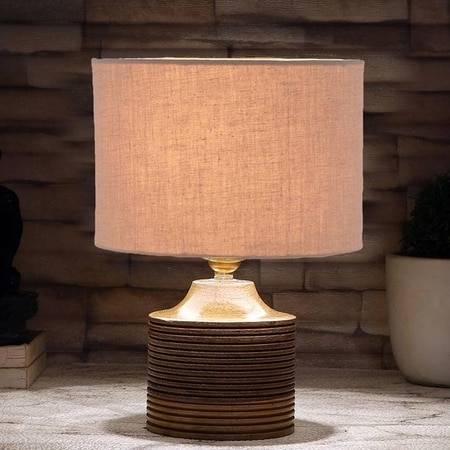 Buy Hayden Grey cotton table lamp with Natural Wood Base in Home ...
